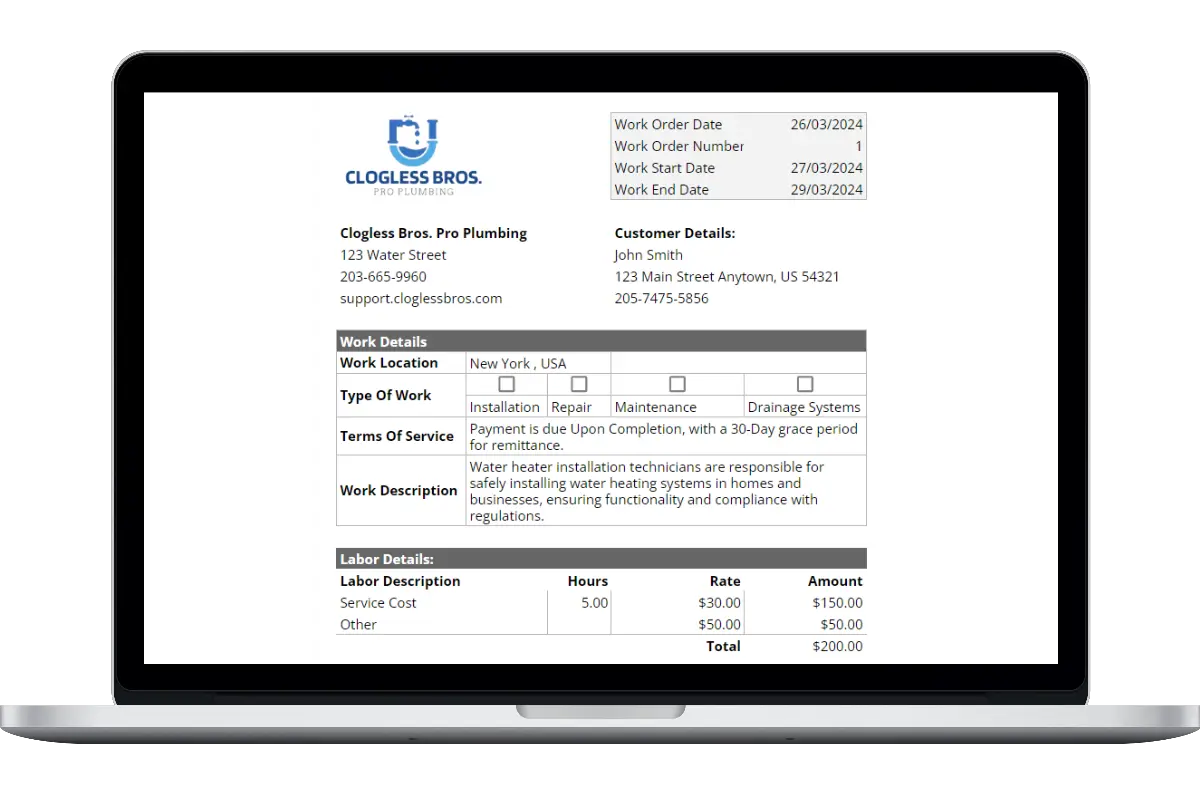 Plumbing Work Order Template - Housecall Pro