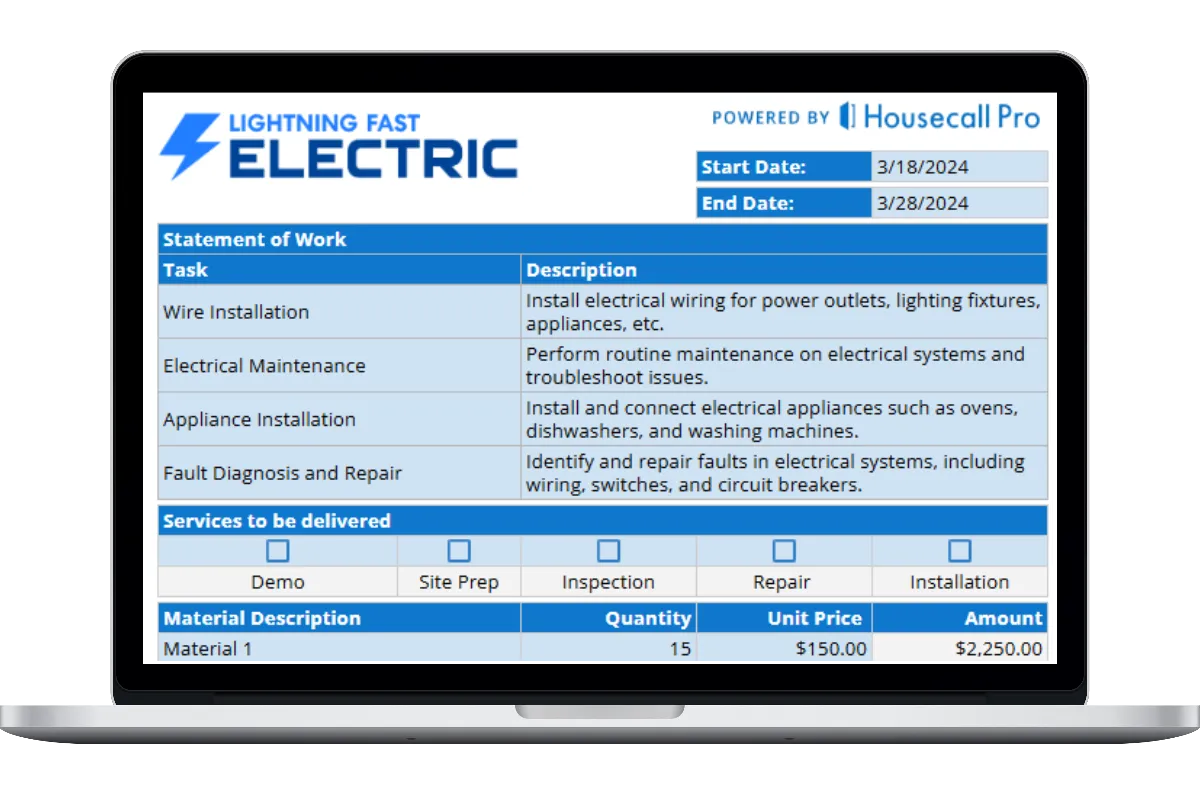 Electrical Scope of Work Template - Housecall Pro
